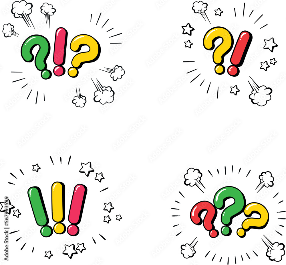 black and white vector illustration of exclamations in comic style ...