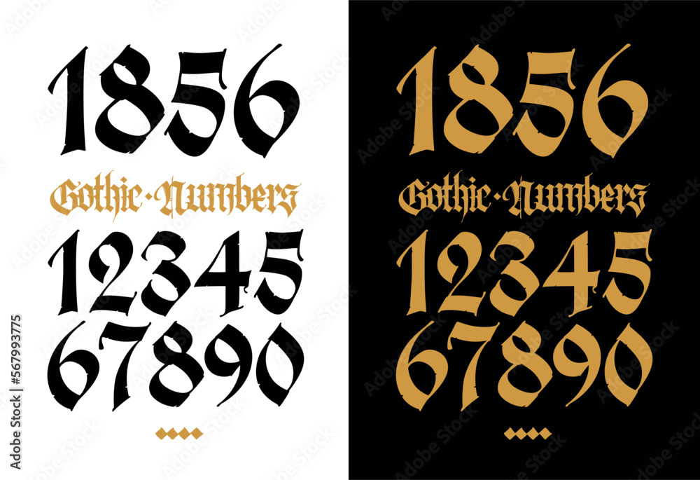 Gothic figures. Vector. Beautiful and stylish calligraphy. Elegant ...