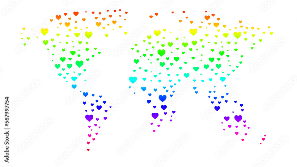 Gradient Colors Hearts Map. Colored hearts forming world map, PNG ...