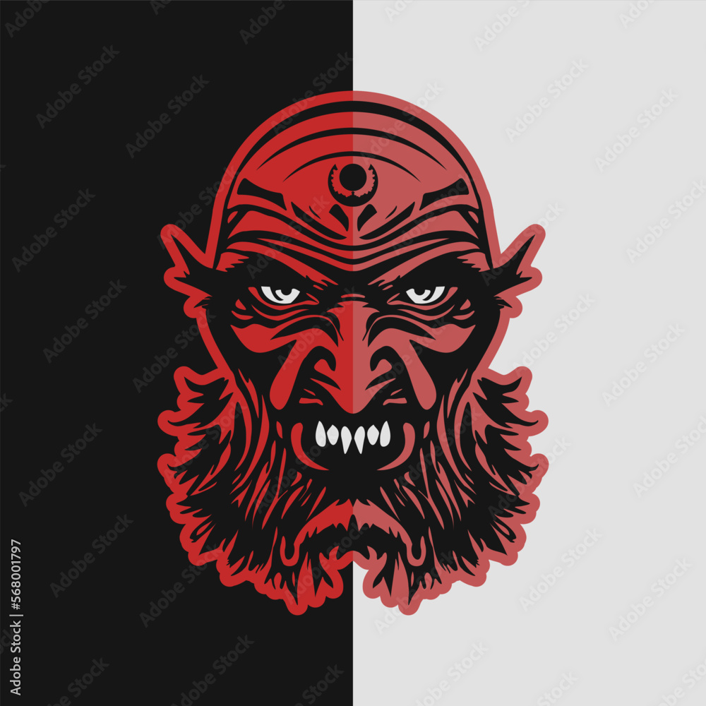 Vector terrible bearded scary red man with white teeth and bald head ...