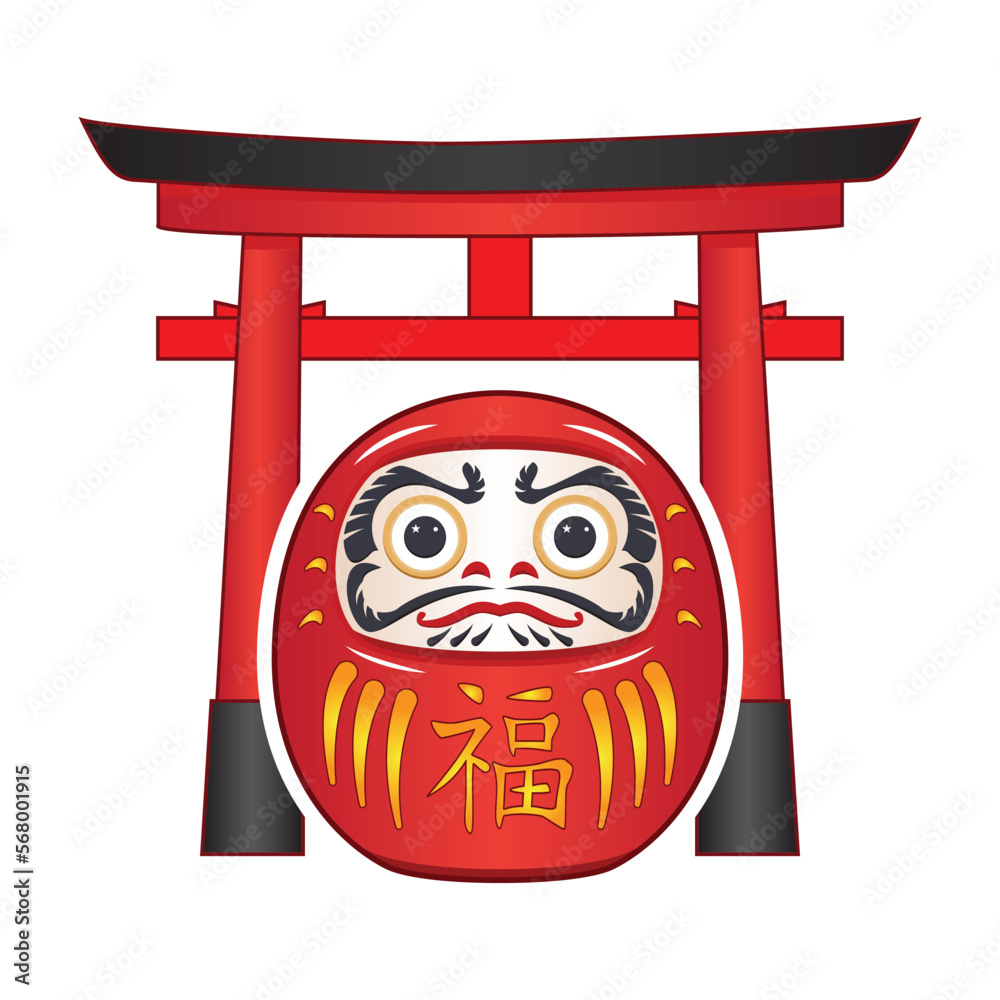 Daruma Japanese famous traditional doll background with Torii Shinto ...