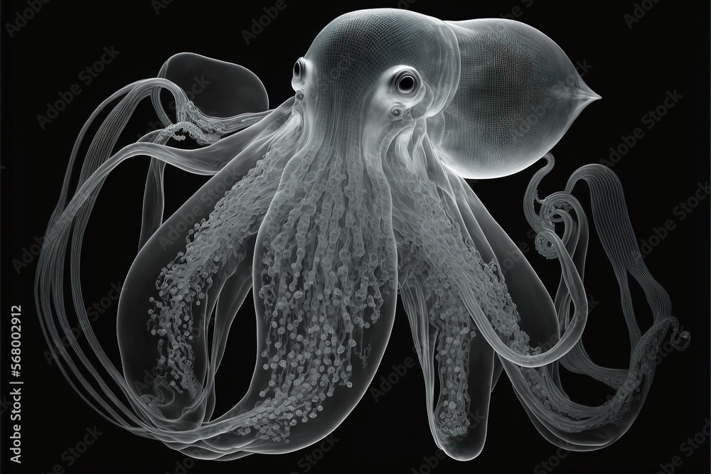 octopus x-ray style. X-ray of Fresh and Raw whole octopus. Creative Art ...