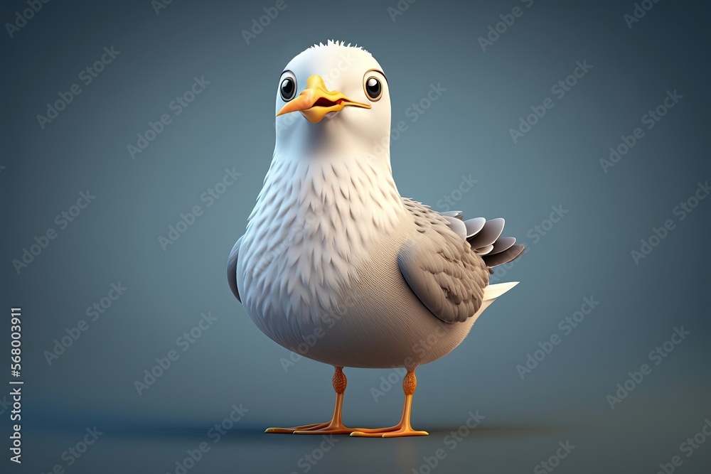 Cute 3D cartoon of seagull character. Generative AI Stock Illustration ...