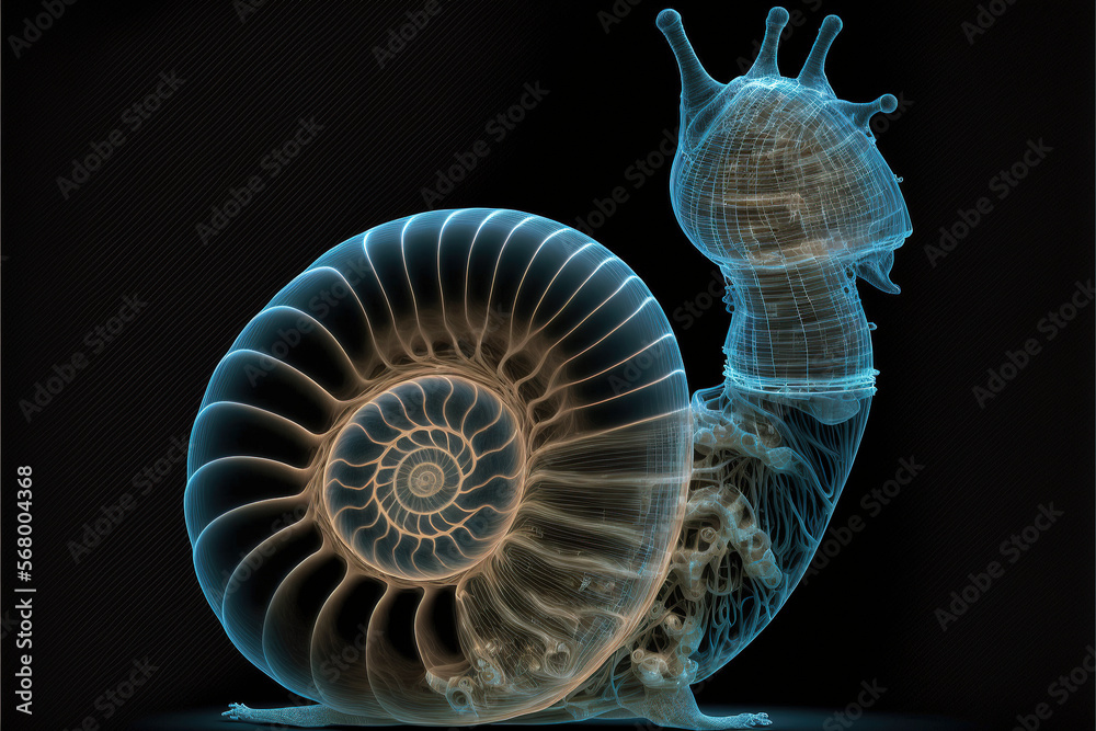 snail x-ray style. X-ray of Raw whole snails. Full frame Close-up ...