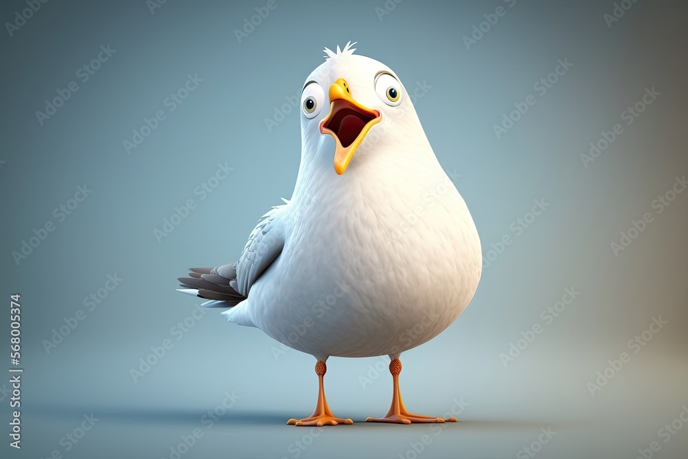Cute 3D cartoon of seagull character. Generative AI Stock Illustration ...