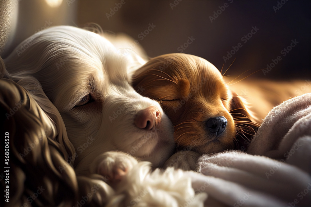 two dogs sleeping together, image ai midjourney generated ilustração do ...