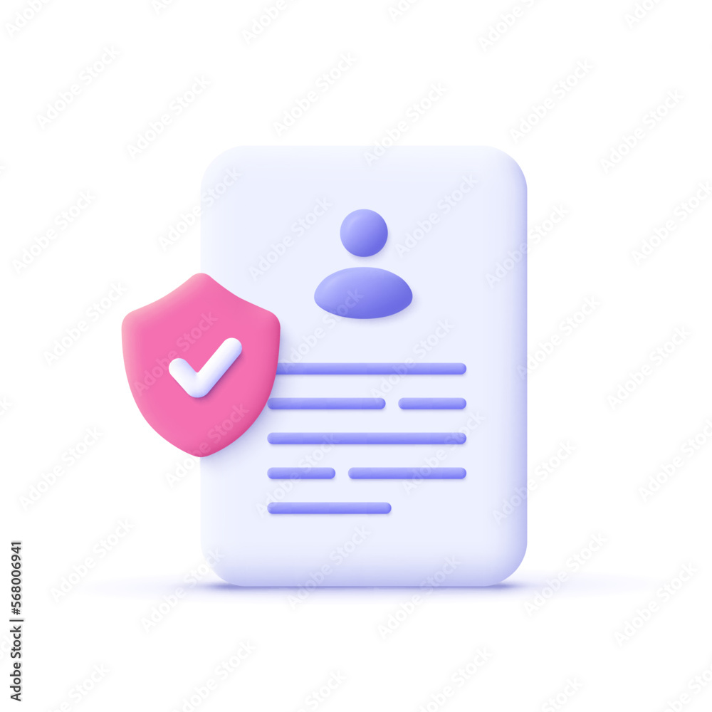 Document with shield and check mark. Health insurance, document ...