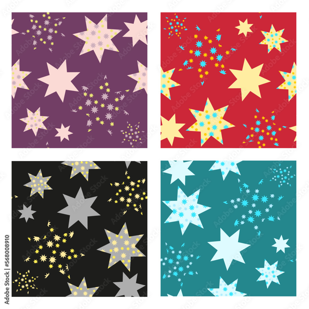 Set of seamless patterns with different variants of a stars. Four ...