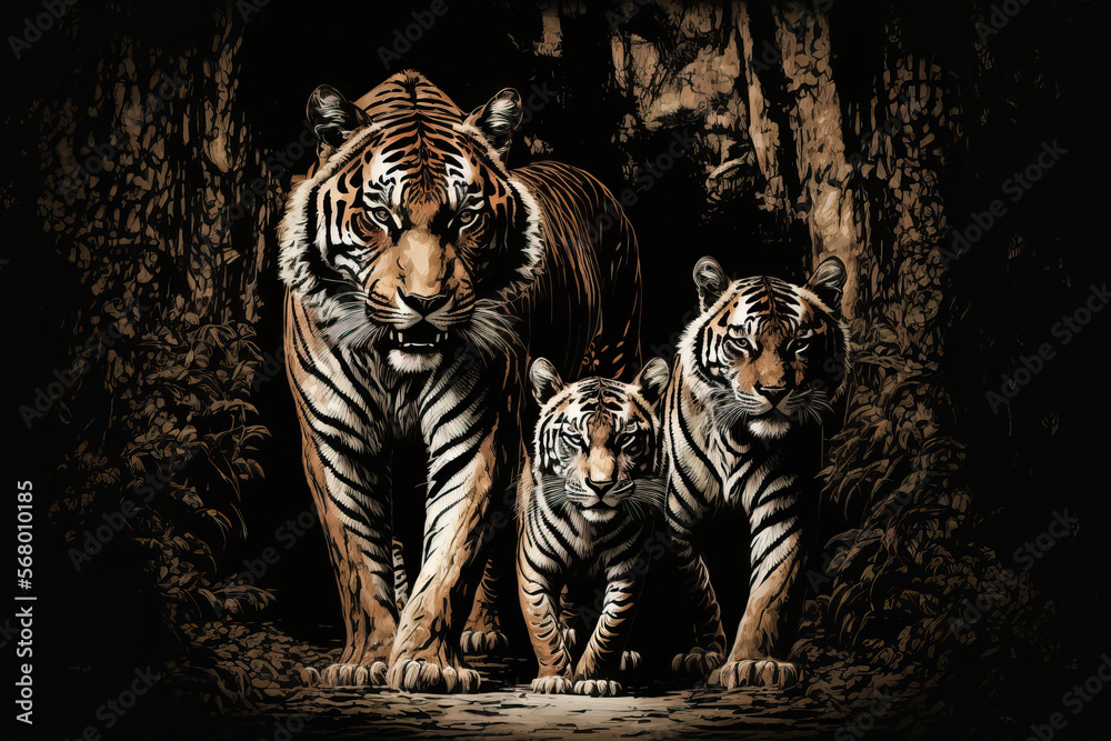 Two tigers and the mother of a siberian tiger (Digital Drawing ...