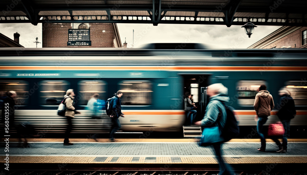 people waiting on the platform to catch the train in a city at rush ...