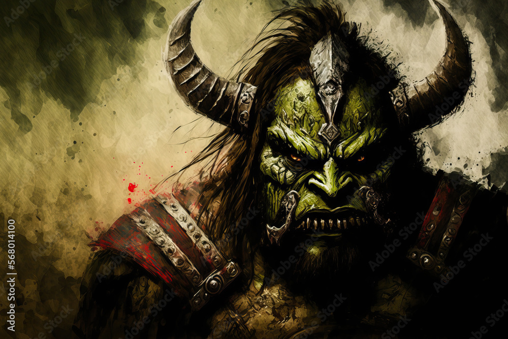 a depiction of the mythical orc and troll monster. Armor and horns ...