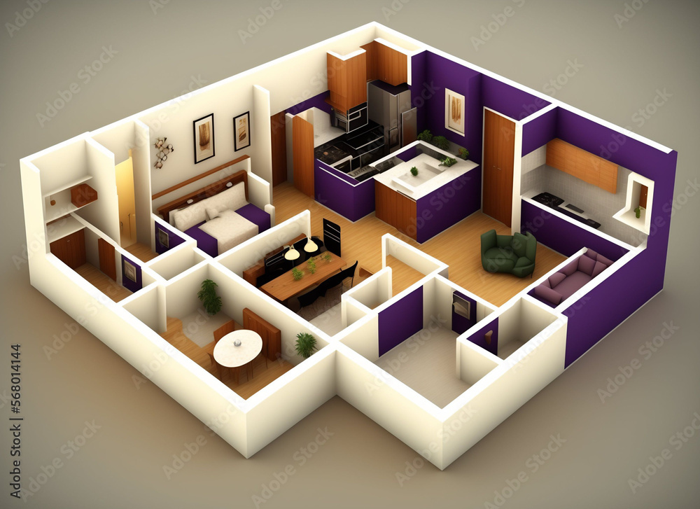 3d house floor plan interior design Ai Generated Art Work Stock ...
