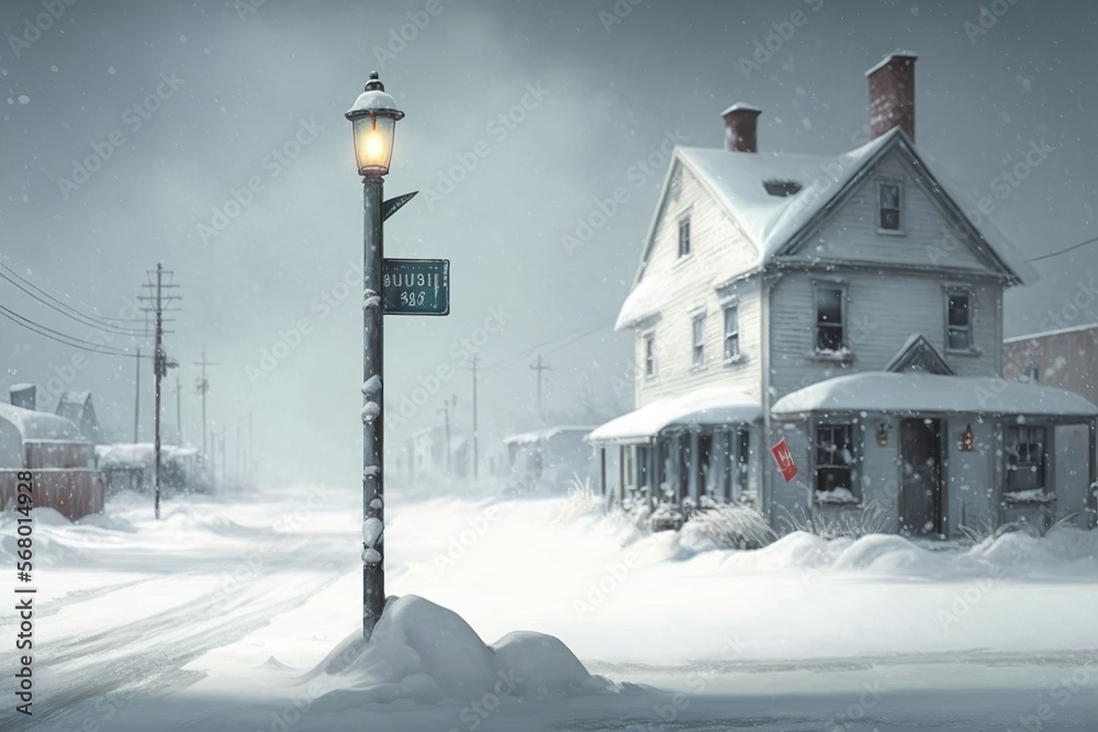 Blizzard burying a small town in snow with the only visible signs of ...