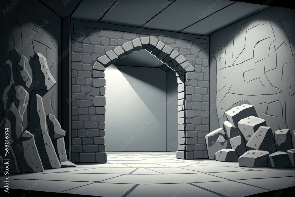 Grey stone, a run down stage, a background of an empty room, and an ...