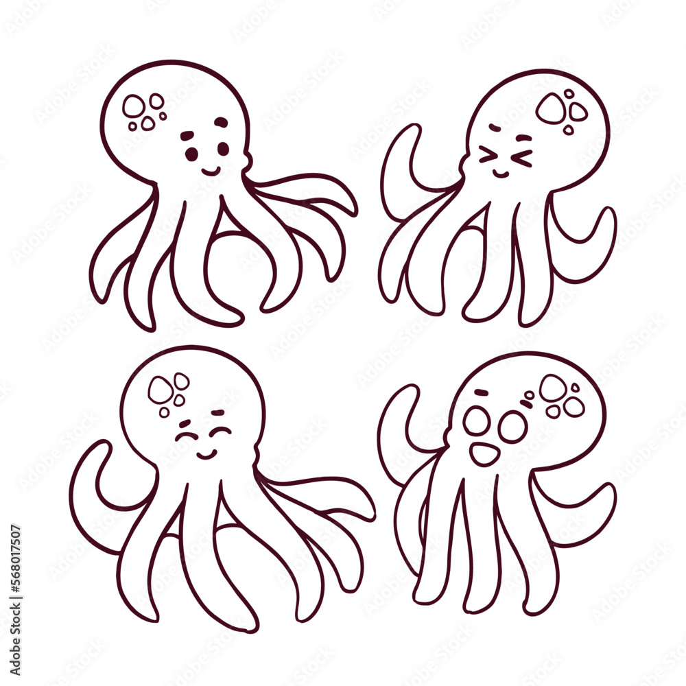 Vector Illustration of Hand drawn Cute Octopus Doodle art Stock Vector ...