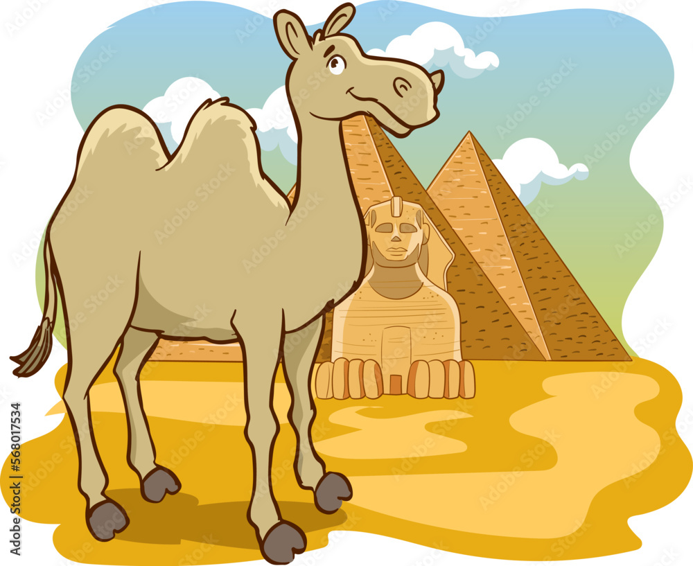 camel and pyramids cartoon vector Stock Vector | Adobe Stock