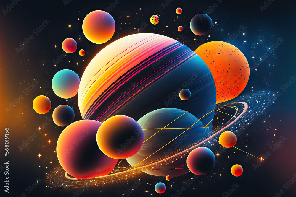 2D illustration image of space in cartoon drawing style. enormous, deep ...