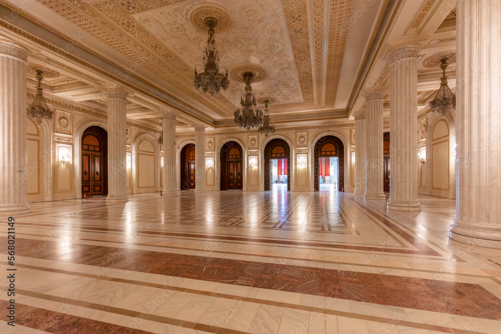 Bucharest, Romania - May 2, 2017: Interior of Palace of Parliament ...