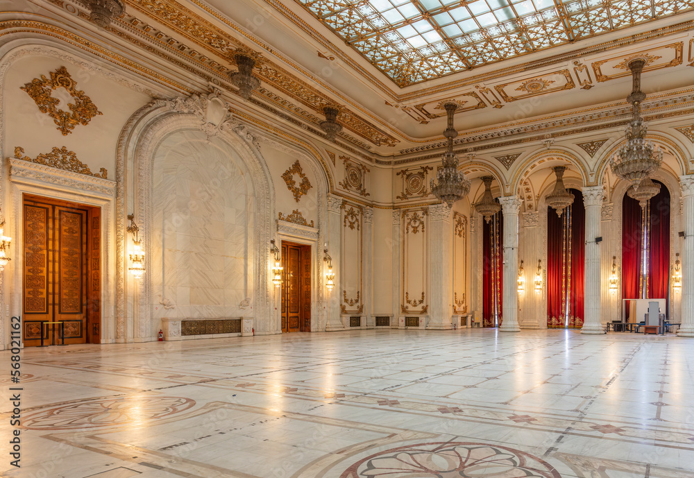 Bucharest, Romania - May 2, 2017: Interior of Palace of Parliament ...