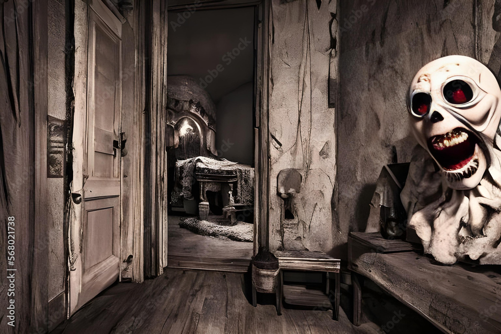 scary halloween skeleton. skeleton statue. horror. horror atmosphere ...