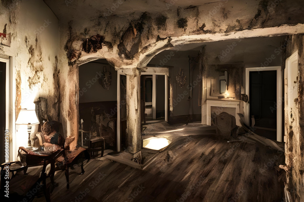 old house living room. hallway. scary interior. old abandoned building ...