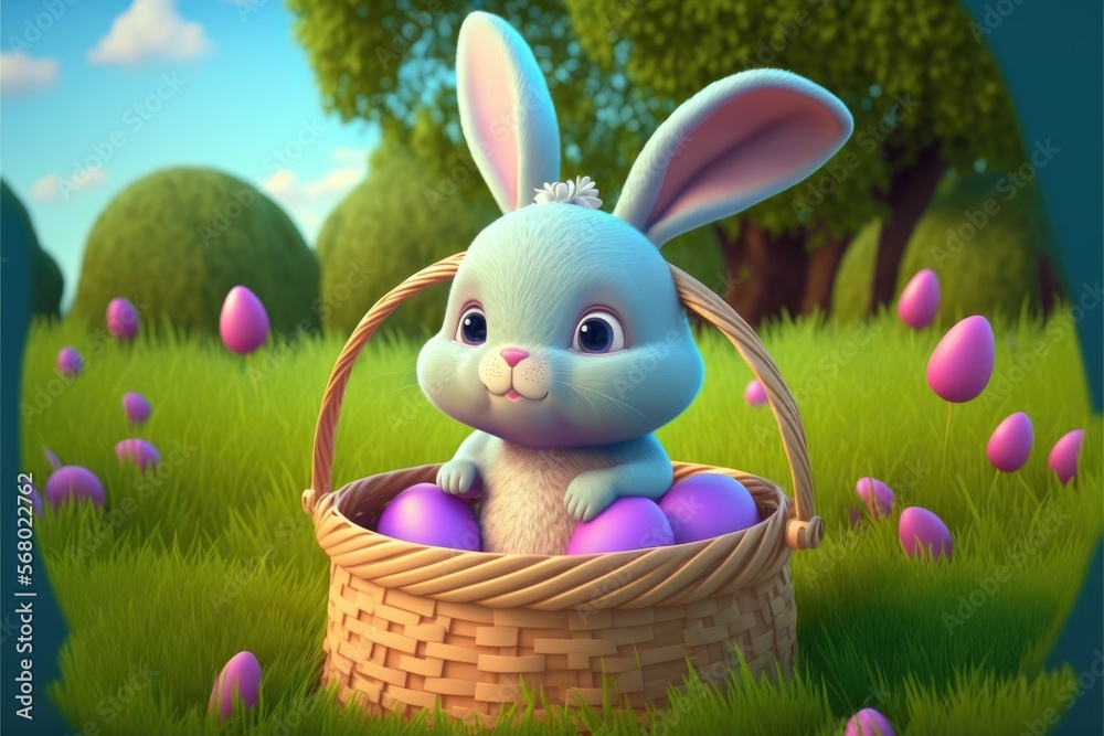 easter bunny, a cute adorable rabbit in the style of a children ...