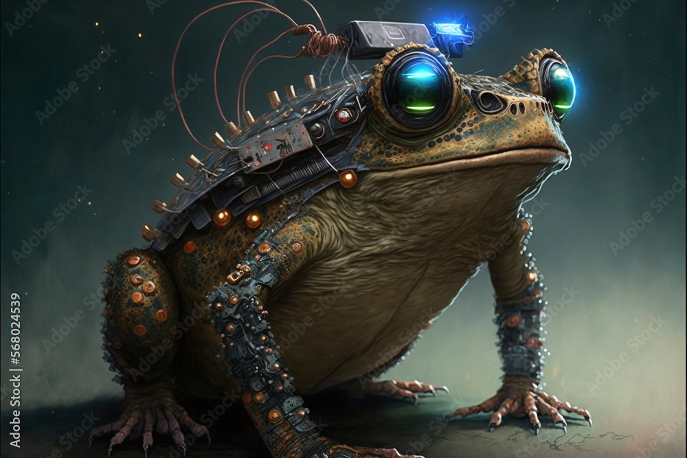 Futuristic robotic cane toad with electricity generating from it's back ...