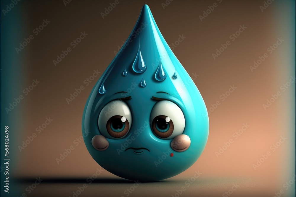 a cute adorable water drop character the style of children-friendly ...