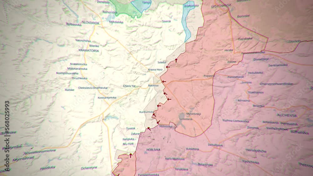 Map of hostilities in Ukraine near the city of Bakhmut, Donetsk region ...