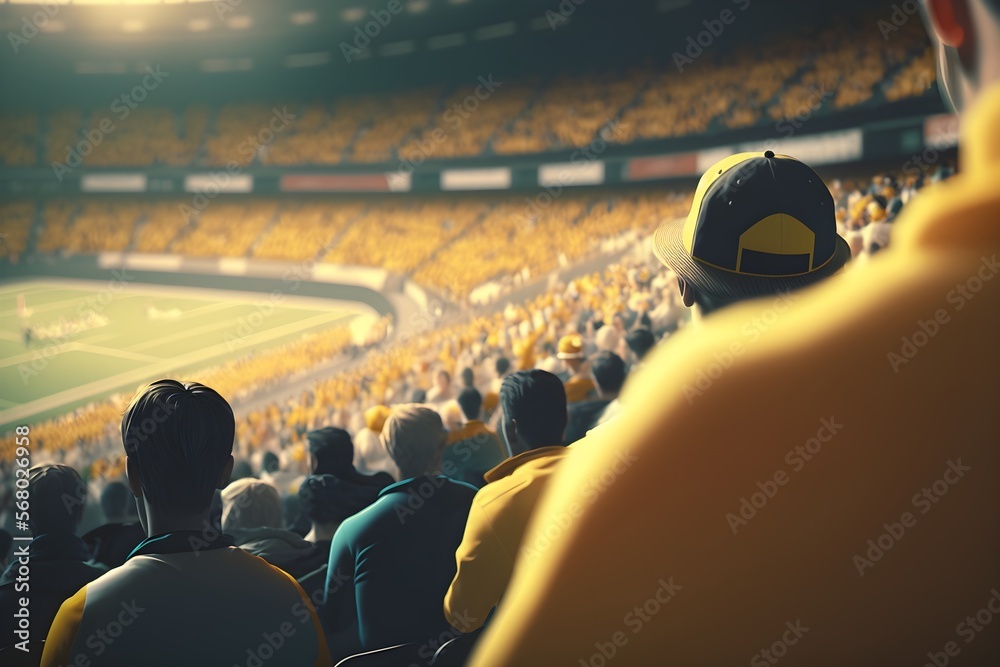 Close up of Blurred soccer ball fans crowd watching game in stadium ...