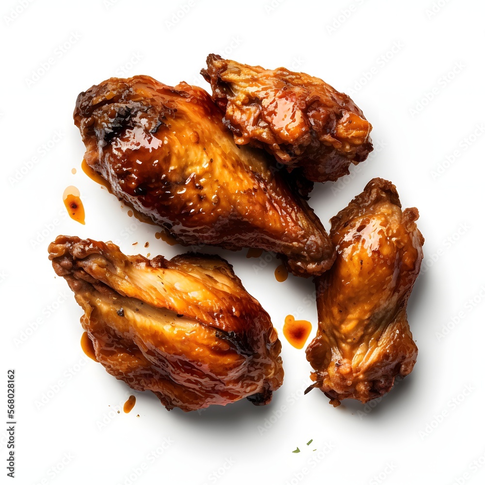 Top view of Grilled chicken legs and wings isolated on white background ...
