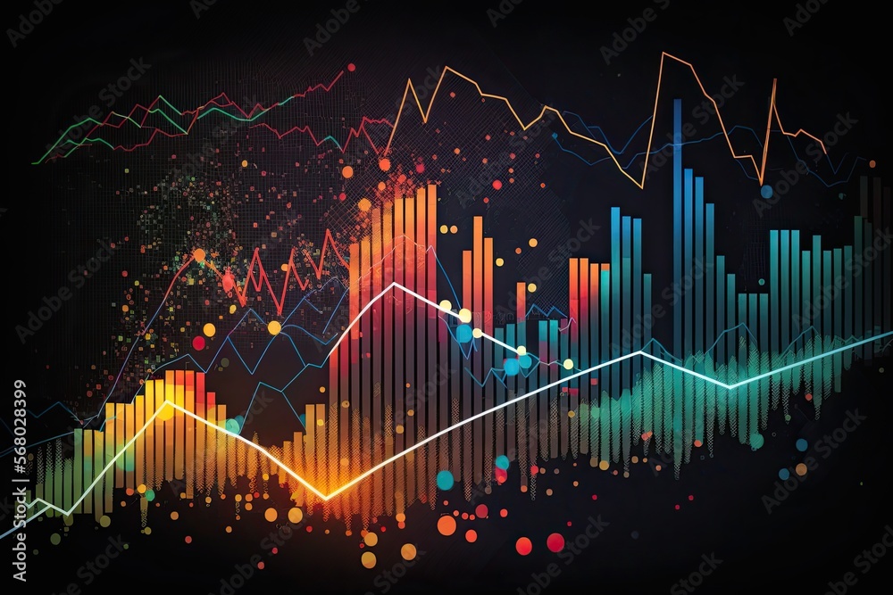 Financial chart with stock market plotted on candlestick graph ...