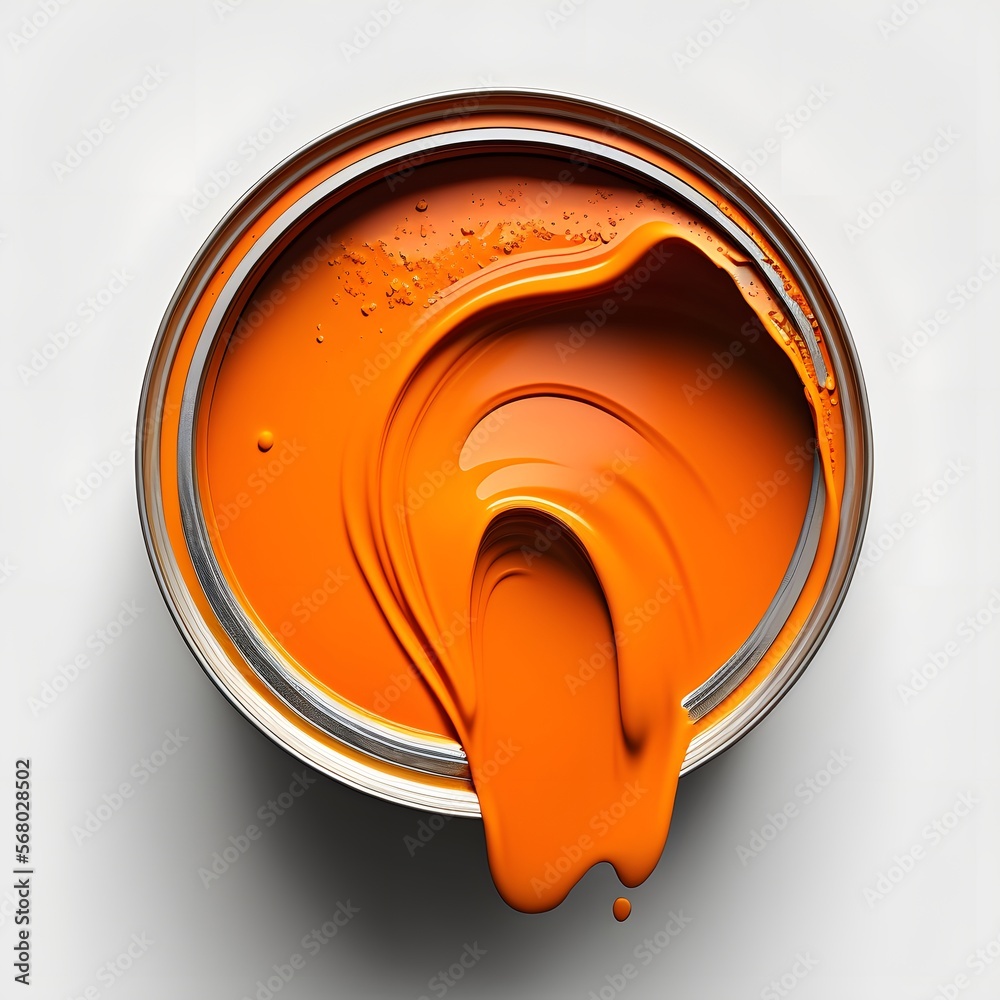top view a can of classic orange paint isolated on white background ...
