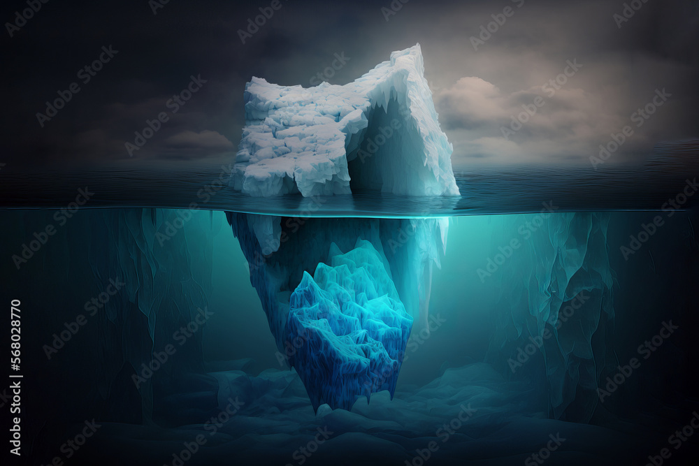 A tip of the iceberg. Iceberg concept underwater risk dark hidden ... A tip of the iceberg. Iceberg concept underwater risk dark hidden ...