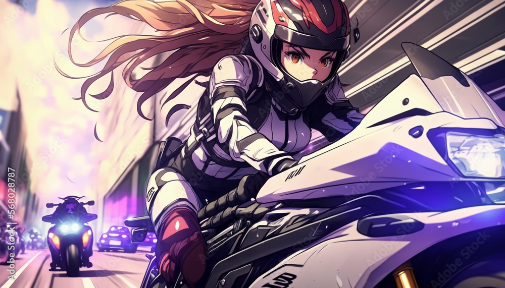 A high-speed anime chase through the city between a biker and a police ...