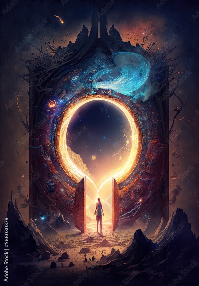 mysterious portal to another world, surrounded by magic energy, fantasy ...