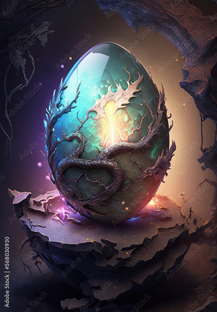 magical dragon egg, glowing with power and potential, fantasy art for book cover, Generative AI ...
