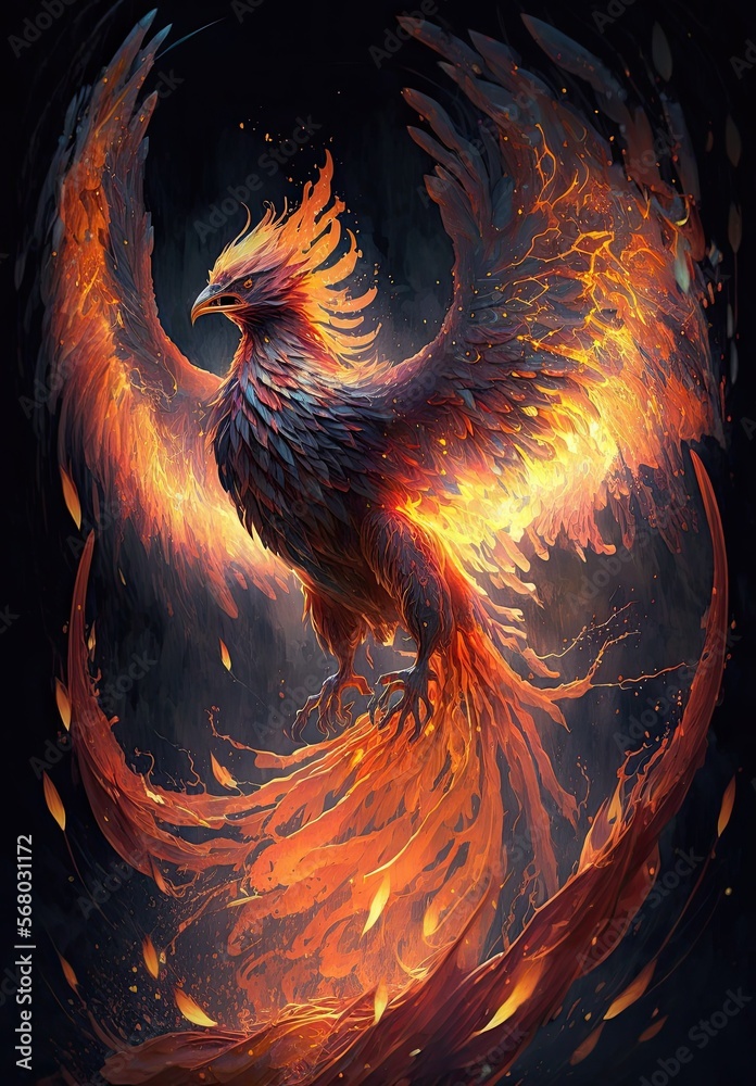 powerful phoenix, arising from ashes in a burst of flame, fantasy art ...
