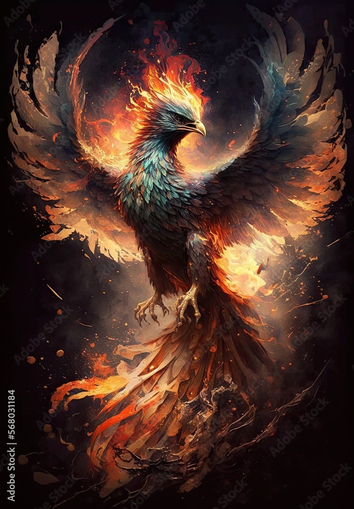 powerful phoenix, arising from ashes in a burst of flame, fantasy art ...