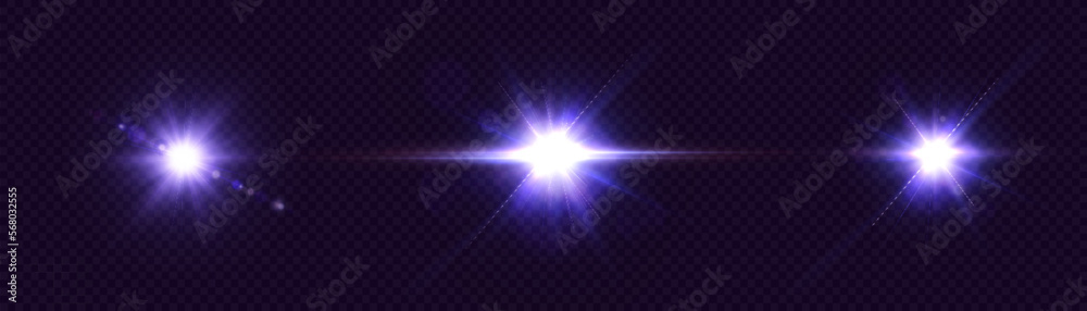 Set of purple glowing light effects isolated on transparent background ...