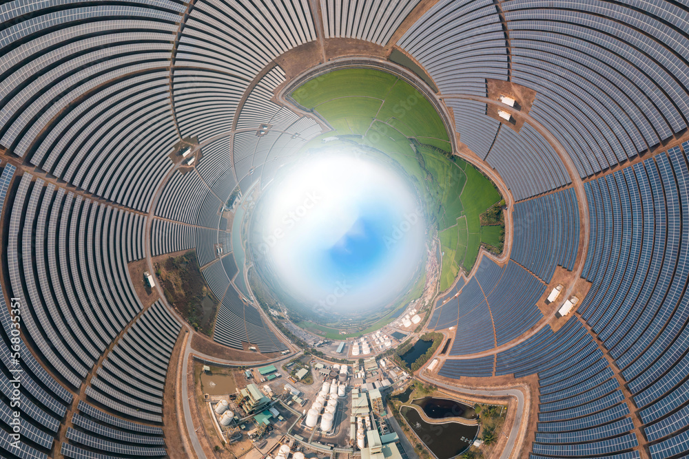 360 Wide Panoramic image of Solar Photovoltaic. Solar Photovoltaic and ...
