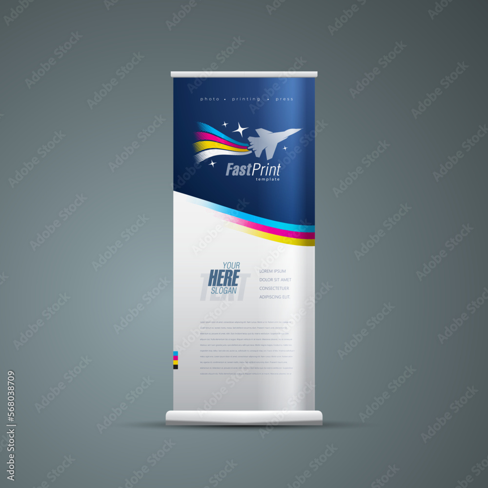 Roll up banner Fast print cmyk polygraphy printing theme vector Stock ...