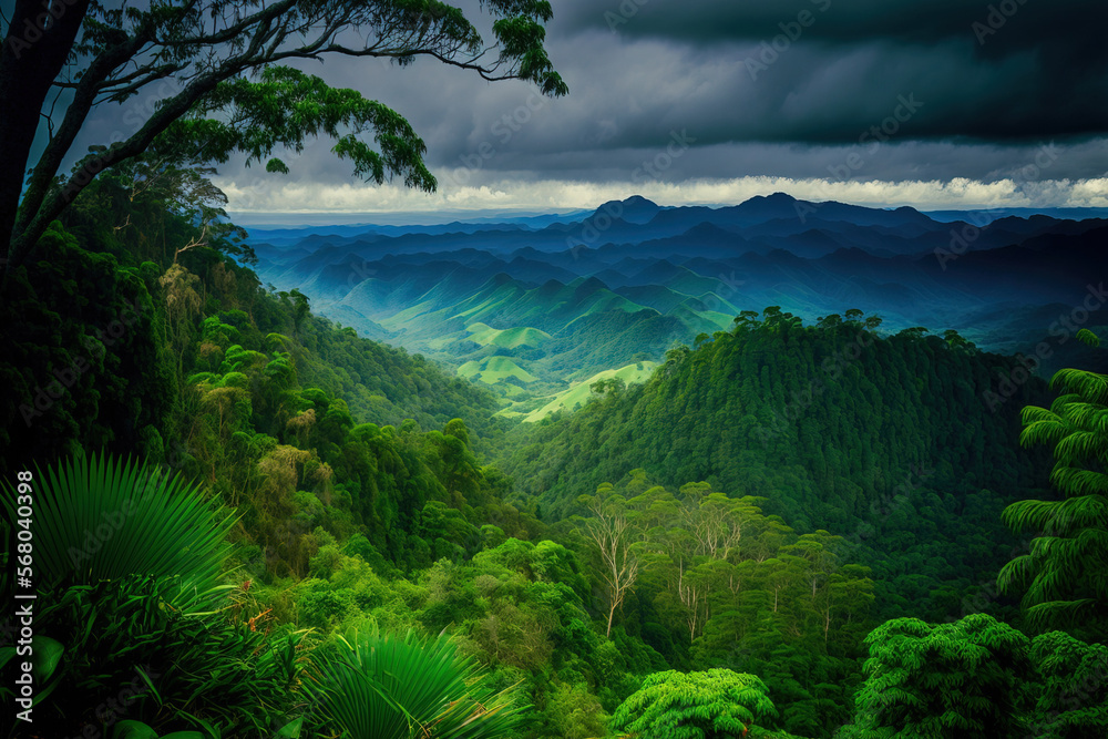 Wide view of the Australian mountains and hills clothed in cool ...