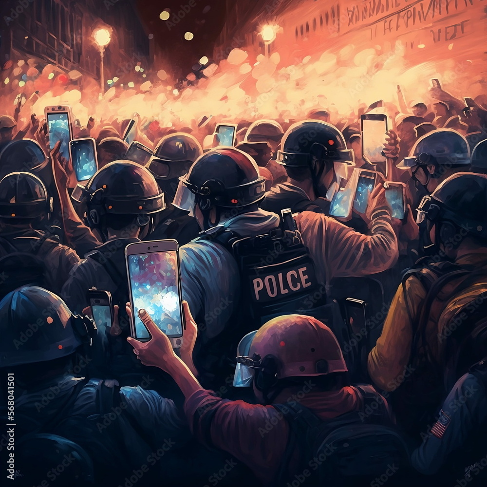 line breaker a mob of people in a riot with police Stock Illustration ...