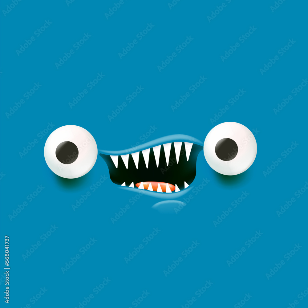 Vector funny angry blue monster face with open mouth with fangs and ...