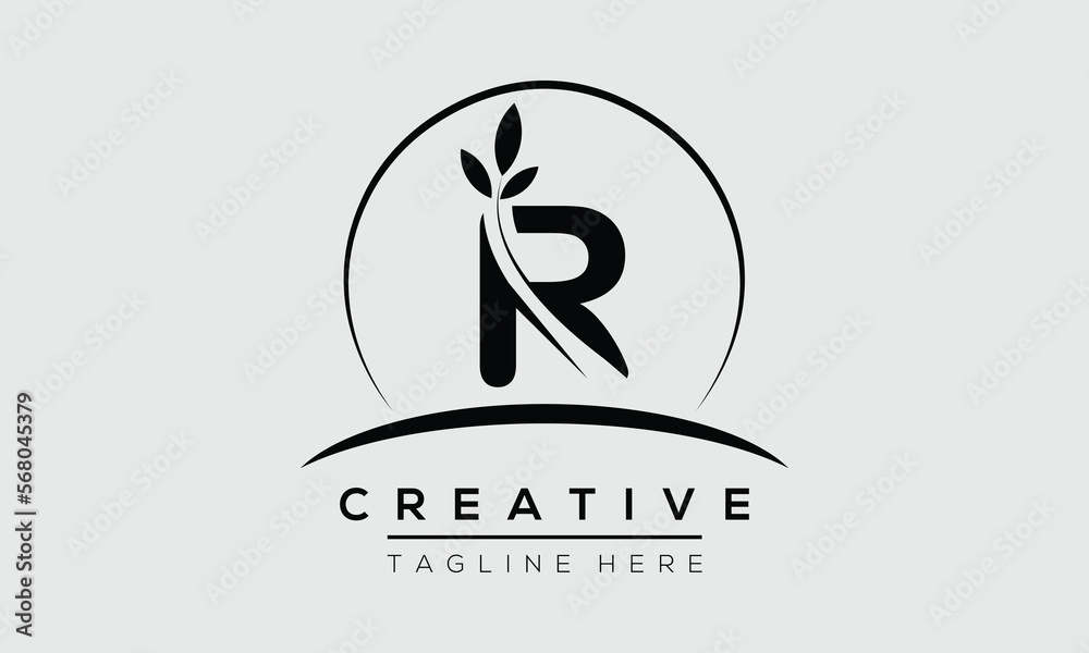 initial R circle letter logo design with leaf. R logo icon vector ...