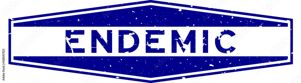 Grunge blue endemic word hexagon rubber seal stamp on white background ...