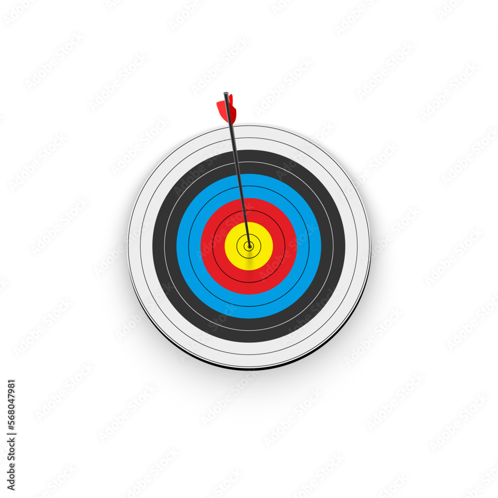 3d archery target with arrow in center, front view vector illustration ...