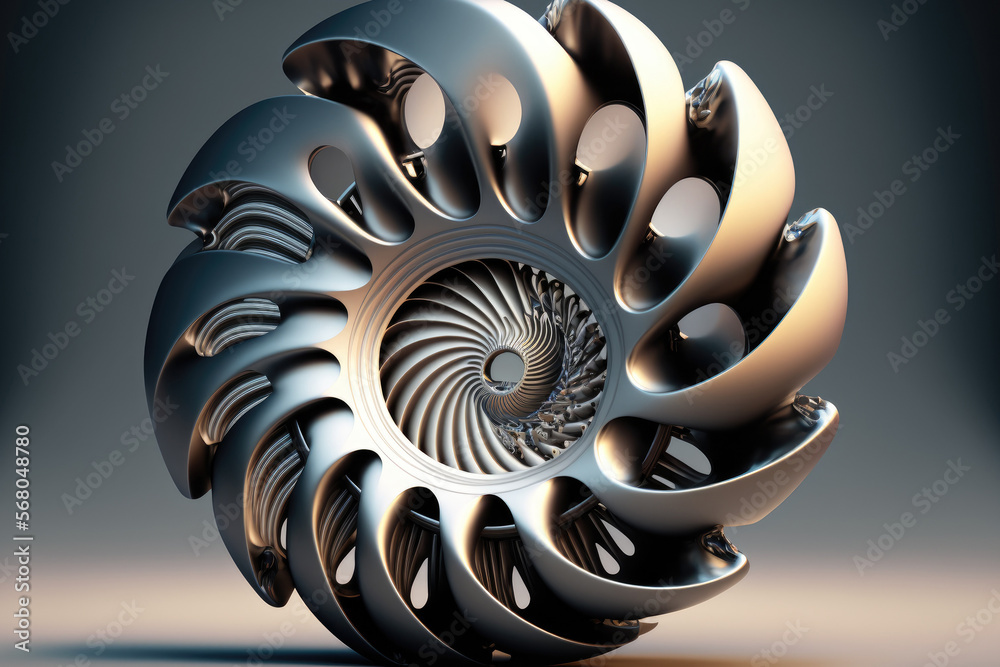 industrial component of turbine engine and abstract art with strange ...