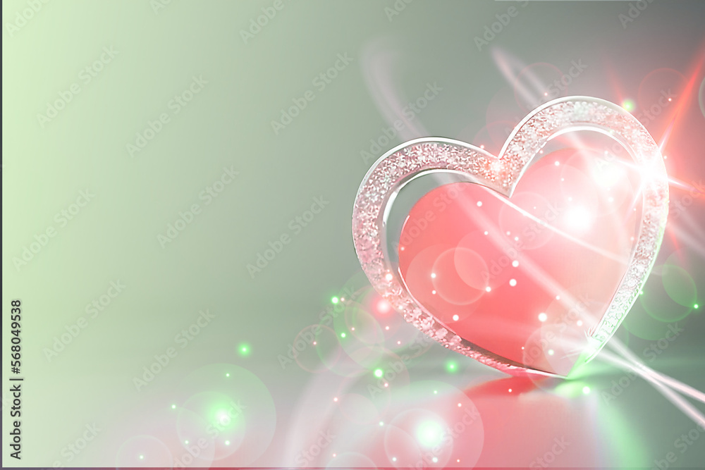 Ilustración digital, hermoso corazón de cristal con destellos, brillos ...